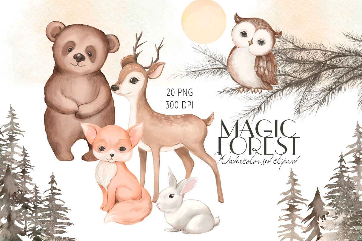Forest Animals Watercolor Clipart, an Animal Illustration by StudioBeeArt
