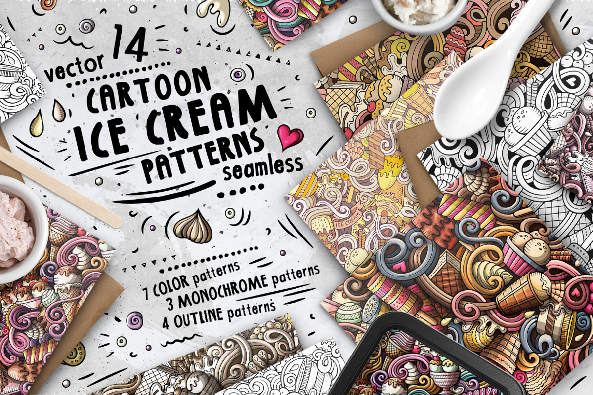 Ice Cream Seamless Patterns Pack, a Pattern Graphic by BALABOLKA