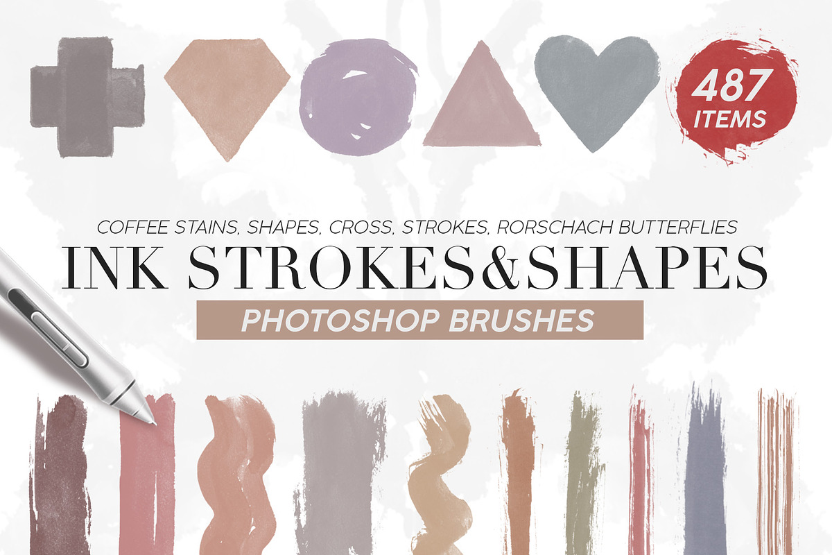 487 Ink Shapes Photoshop Brushes, a Brush Add-On by ArtistMef
