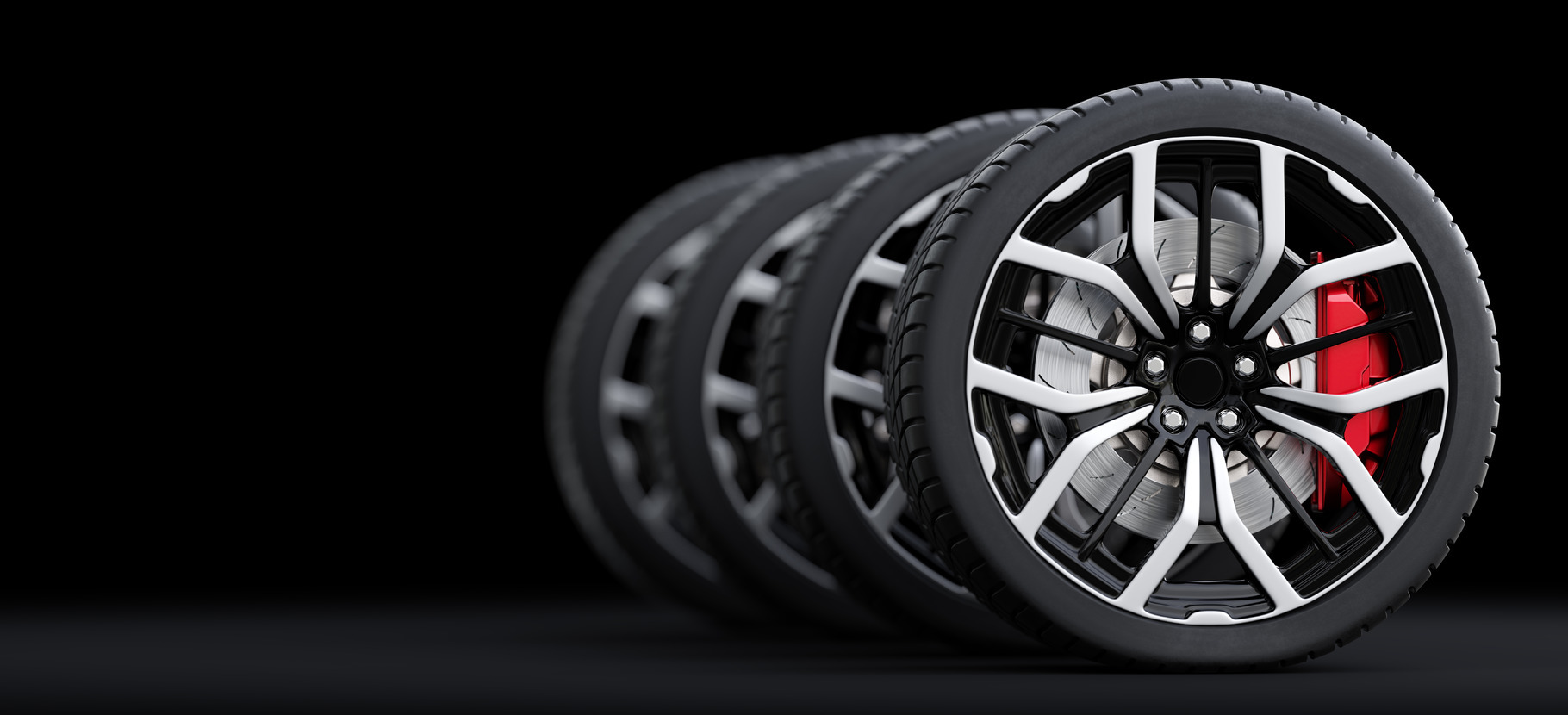Set of wheels with modern alu rims featuring wheels, rims, and tires ...