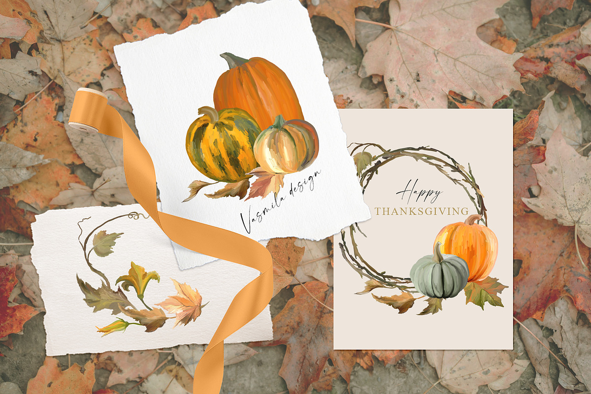Pumpkin harvest - autumn clipart, an Illustration by Vasmila