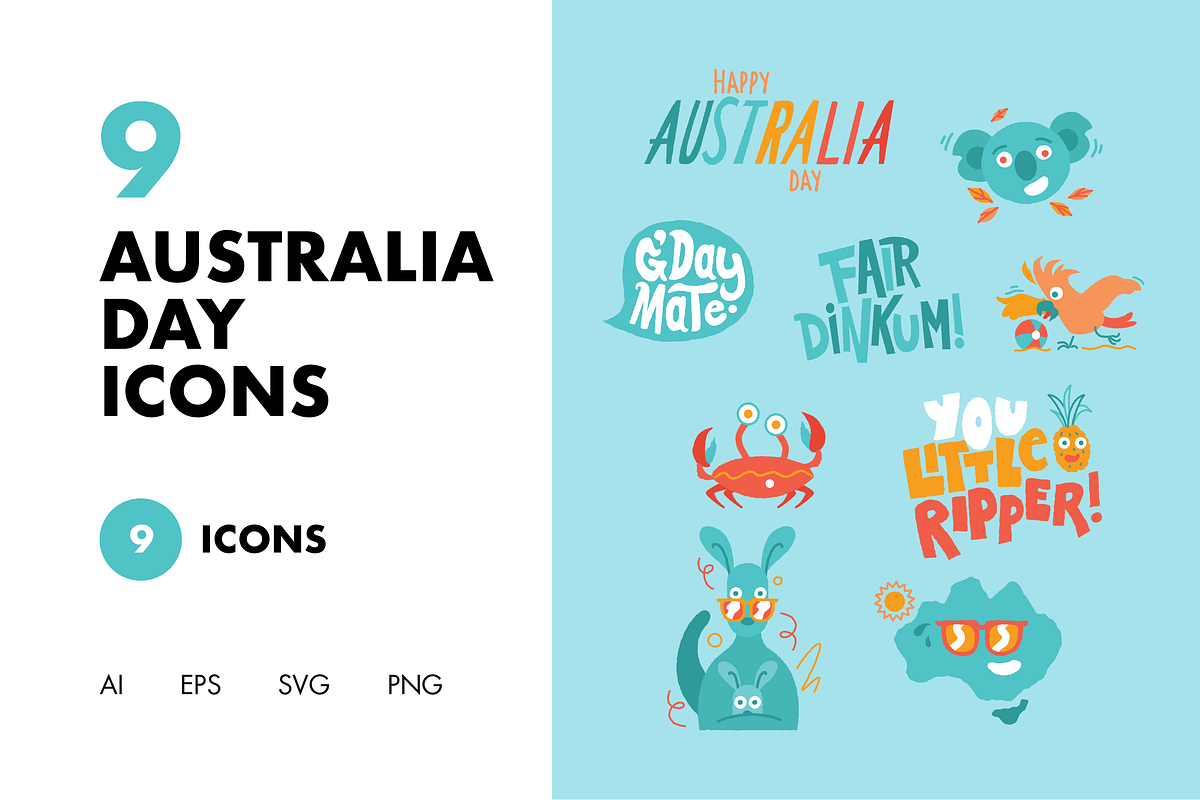 9 Australia Day Icons, an Illustration by Hello Mister Frank