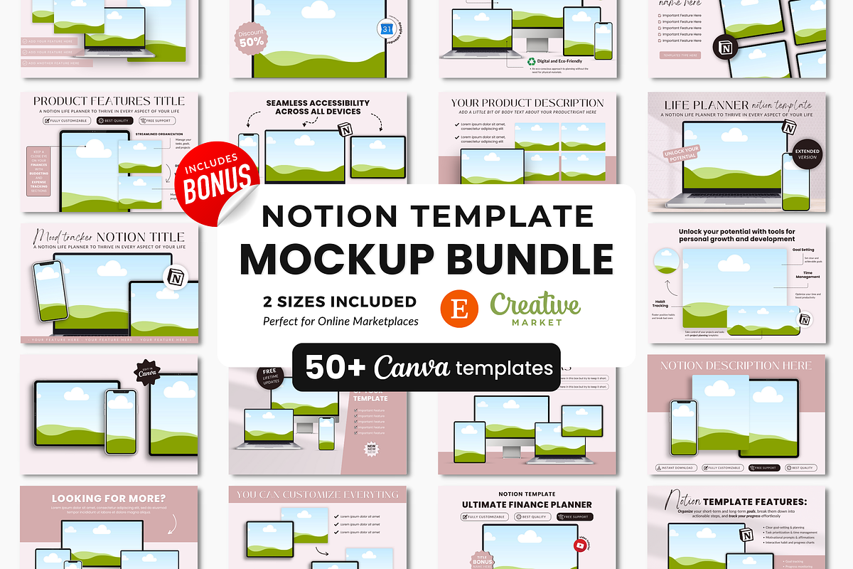 Notion Template Canva Mockups Bundle