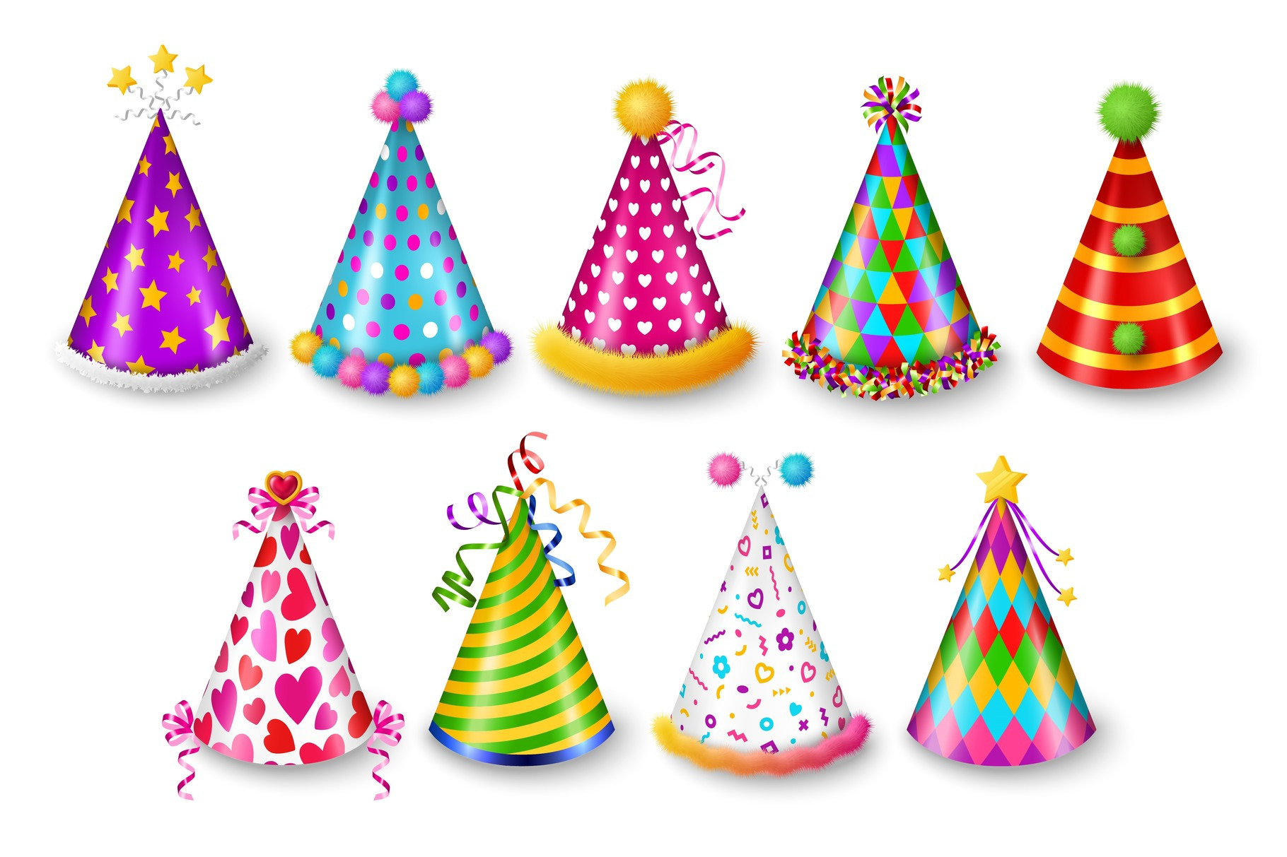 Set of party hats isolated on white, an Object Graphic by kotoffei