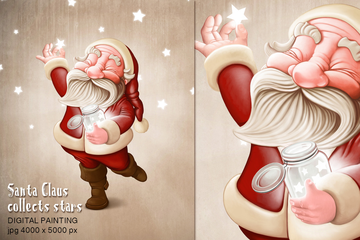Santa Claus collects stars, a Seasonal Illustration by Giordano Aita ...