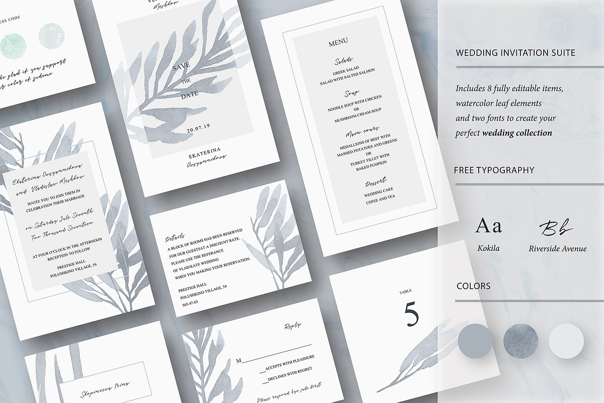 Blue Leaves Invitation Suite, an Invitation Template by SGRAPHICS
