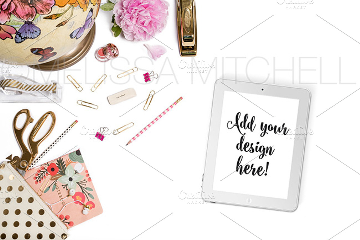 Pink & Gold Styled Desktop Mockup#33, an iPhone Mockup by MMStyledStock ...