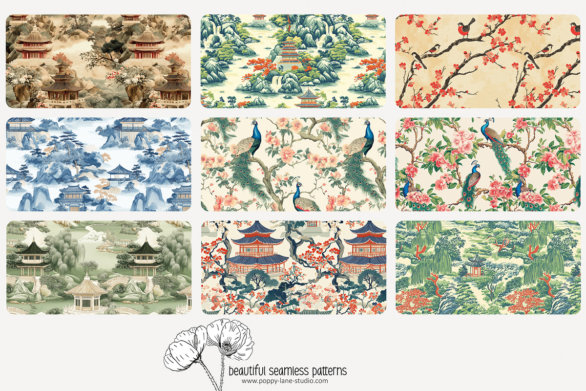 70 assorted Asian seamless pattern, a Pattern Graphic by Poppy Lane Studio