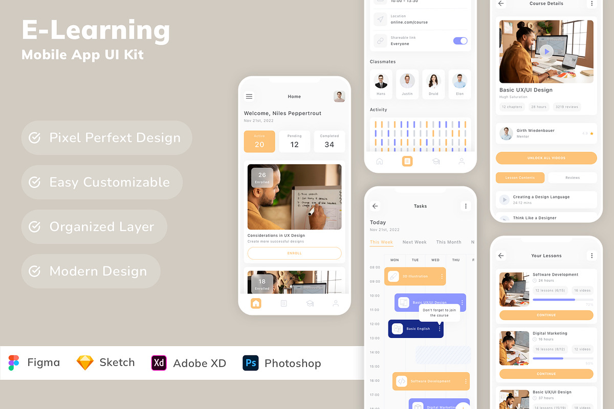 E-Learning Mobile App UI Kit, an UI Kit Template by Betush