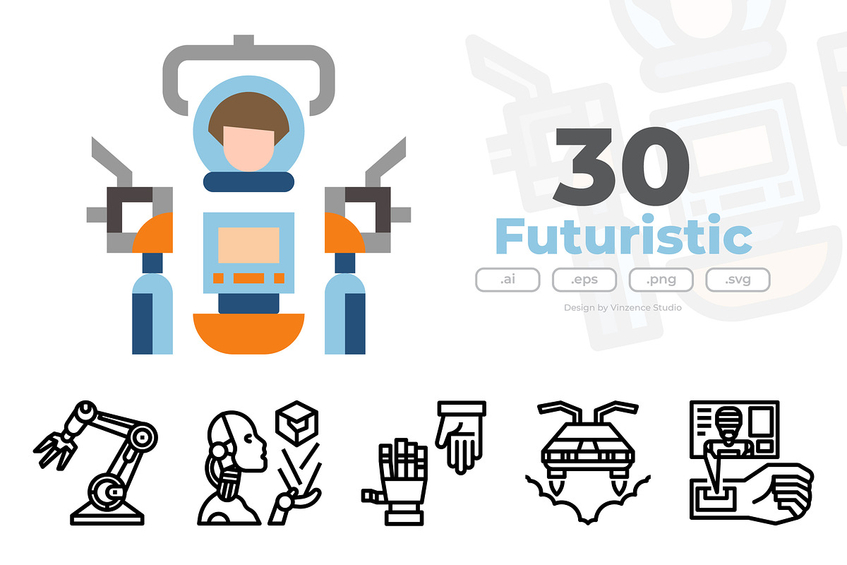 30 Futuristic Technology Icon Sets, an Outline Icon by VINZENCE STUDIO