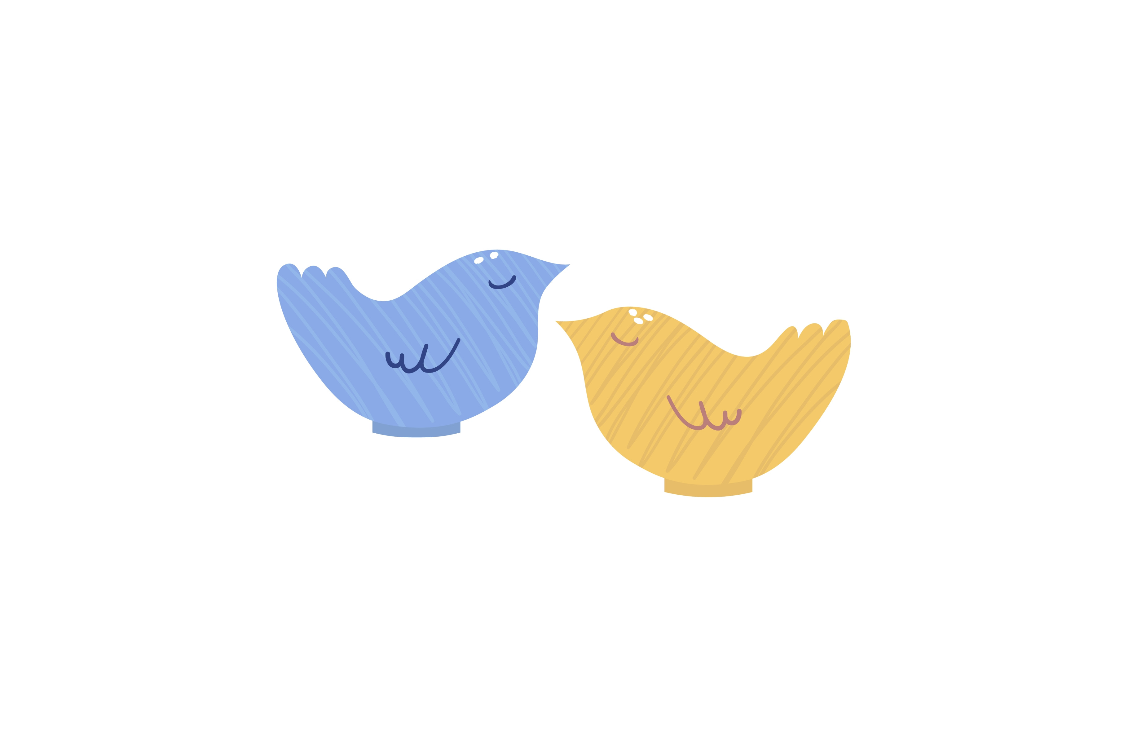 Two cute cartoon birds smiling in, an Animal Illustration by KitVector