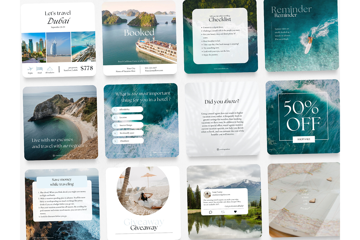 70 Travel Social Media Posts, a Social Media Template by PatternLab.