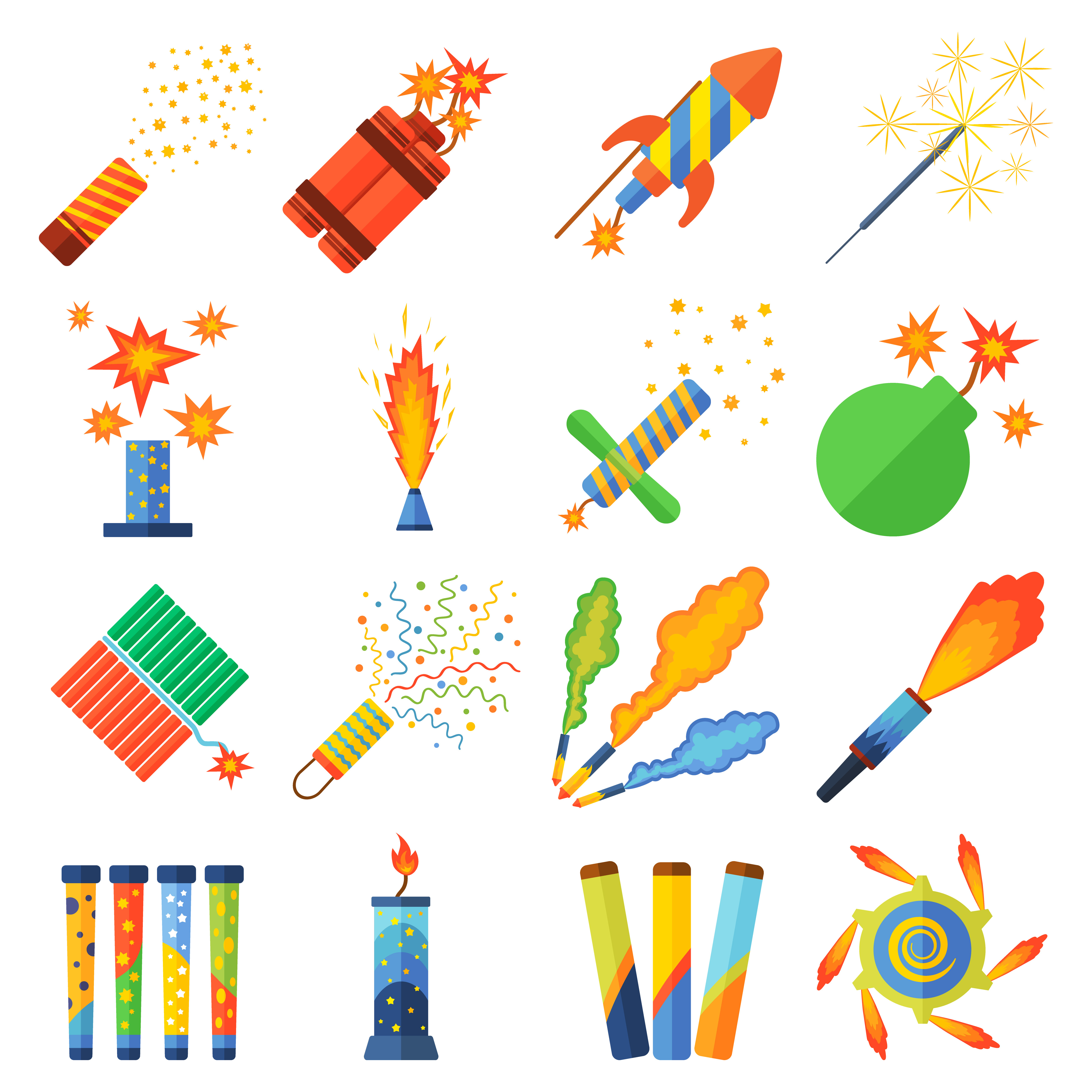 Set of pyrotechnic rockets vector | Decorative Illustrations ~ Creative ...