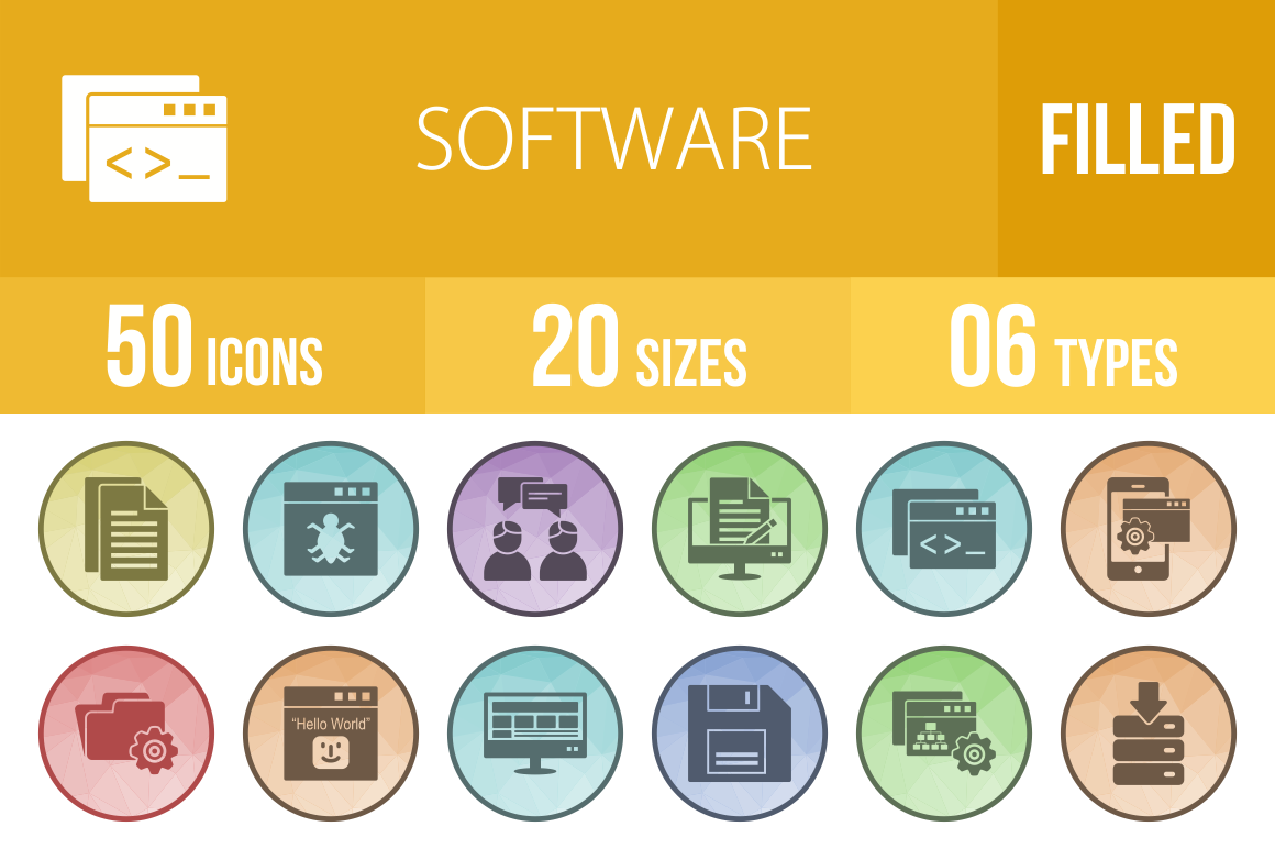 50 Software Filled Low Poly Icons, an Icon by IconBunny | Creative Market