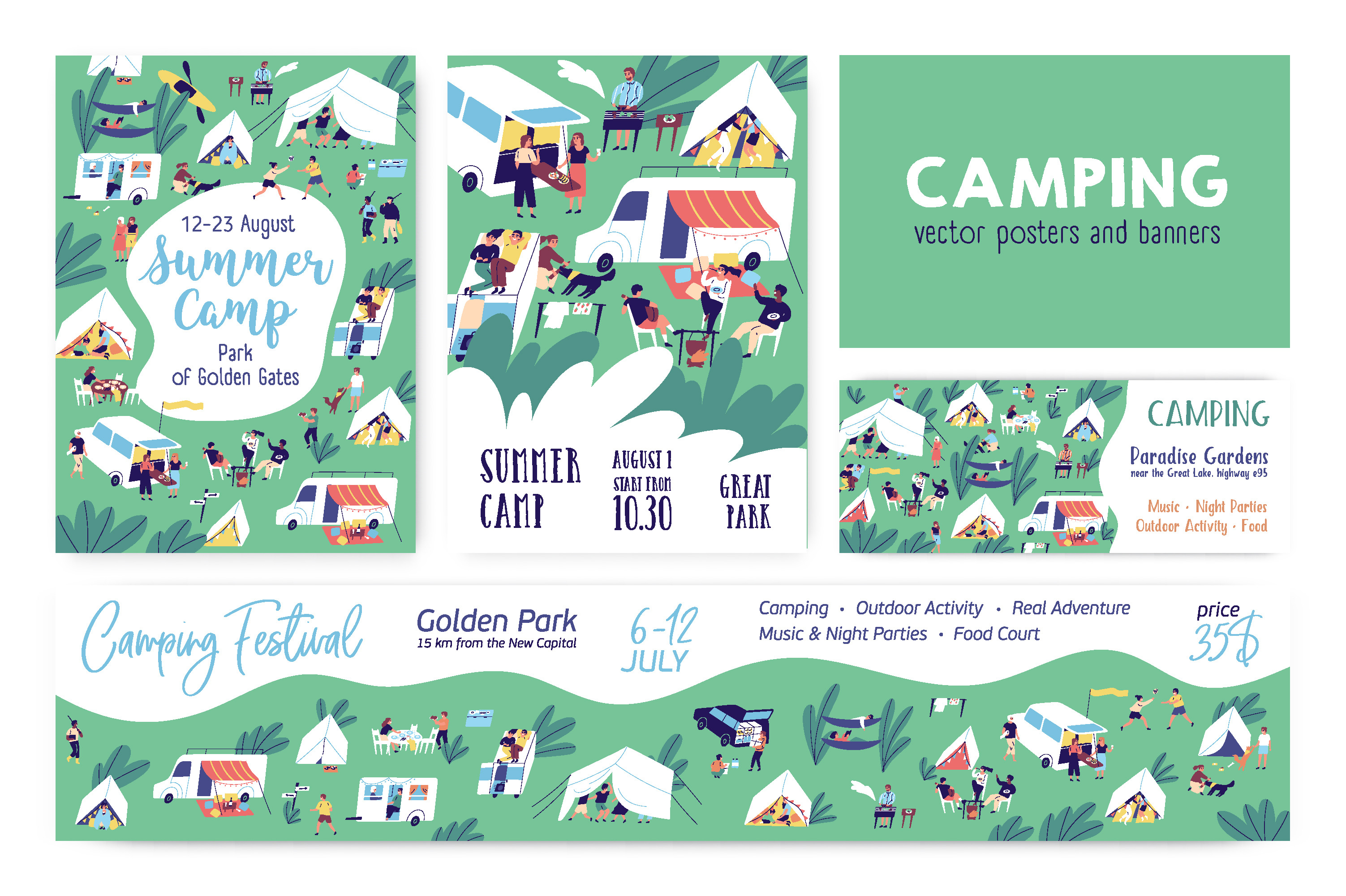Camping festival banners, posters, a Person Illustration by Good Studio