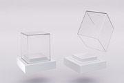 Glass cube boxes on white stand | Creative Market