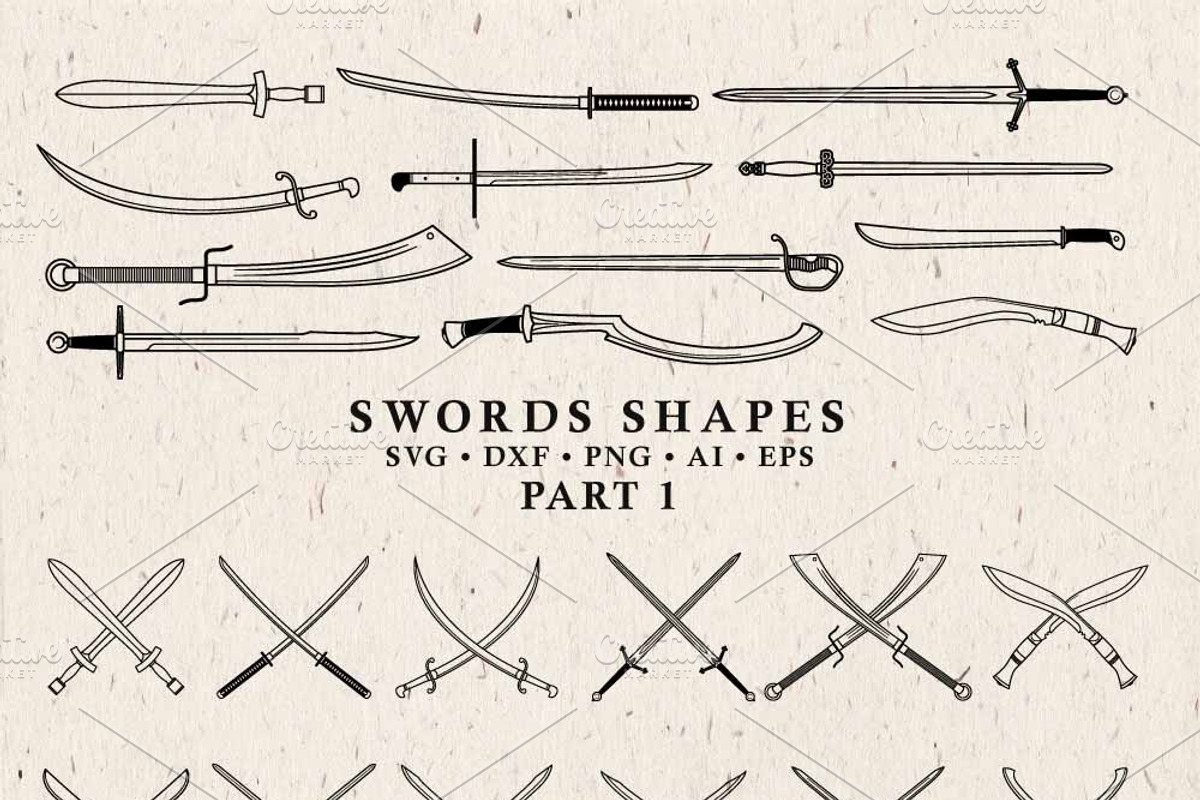Sword Shapes & Crossed Swords Vector, an Illustration by Seaquint