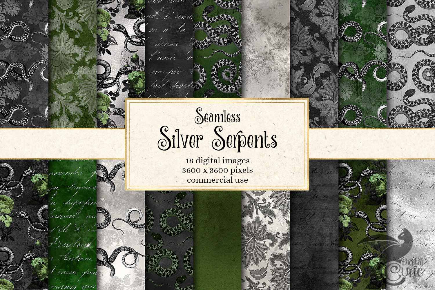 Silver Serpents Digital Paper, a Pattern Graphic by Digital Curio