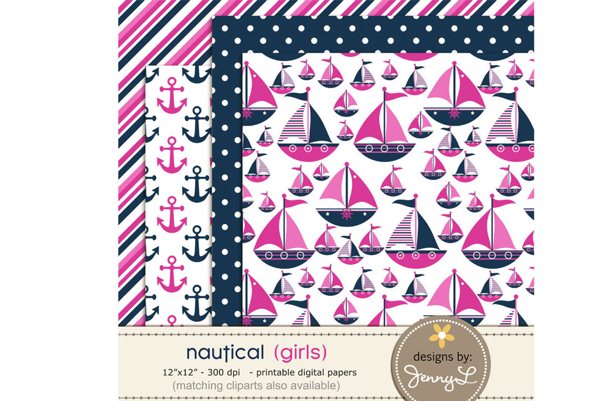 Nautical Digital Papers, a Pattern Graphic by JennyL Designs