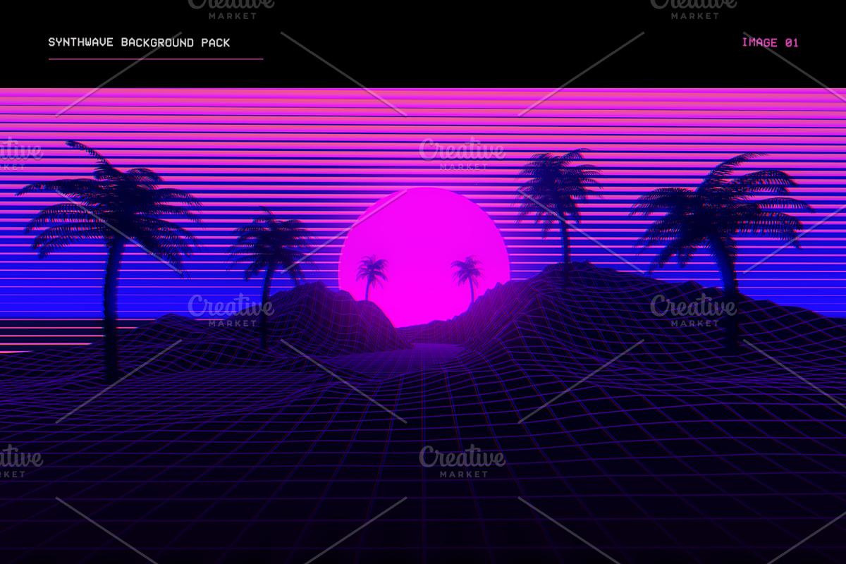 Synthwave Retrowave Background Pack, a Templates & Theme by dennybusyet