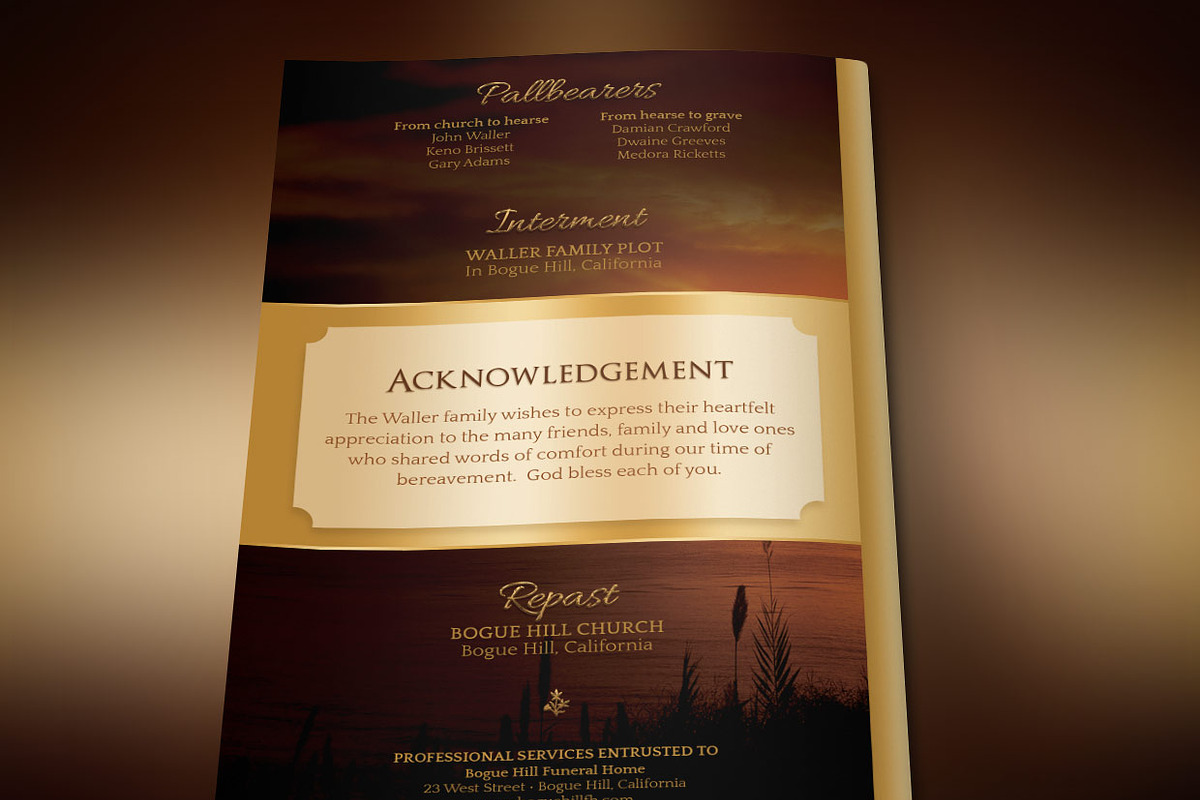 Sunset Funeral Program Photoshop, a Templates & Theme by Godserv Designs