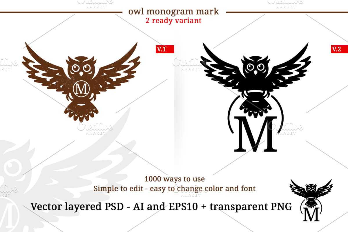 Owl Monogram Monochrome Logo, a Branding & Logo Template by Manudesign