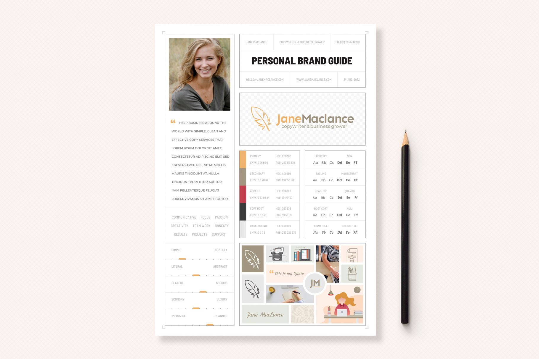 One Page Personal Brand Style Guide, a Stationery Template by Sargatal