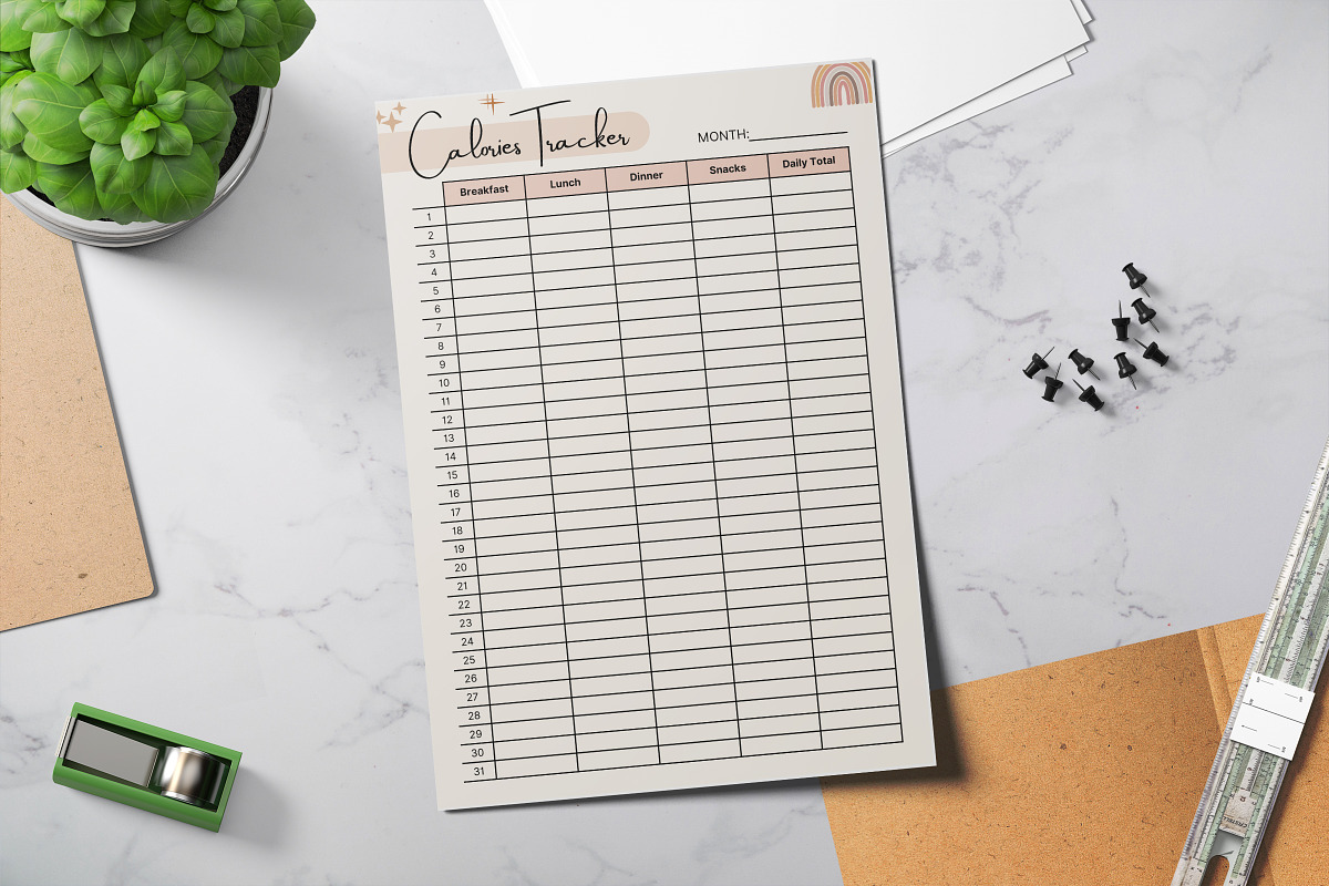 Calorie Tracker, Calorie Chart, a Print Template by Snapybiz
