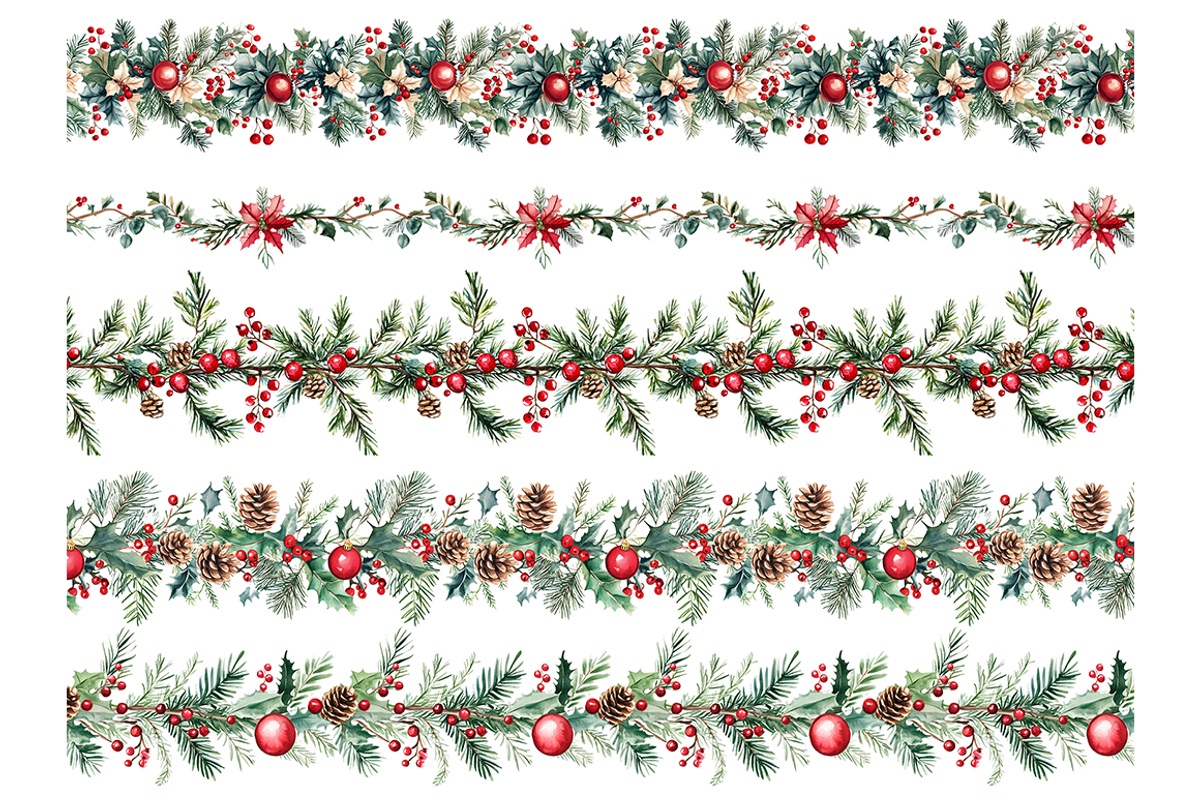 Watercolor Christmas Borders Clipart
