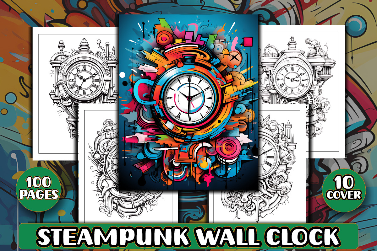 Steampunk Wall Clock Coloring Pages, an Object Graphic by ...