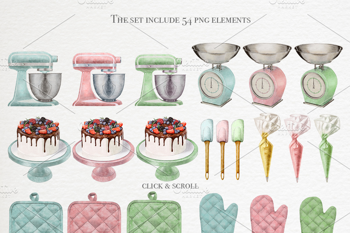 Watercolor baking cooking clipart, a Food Illustration by Dashadraws.art