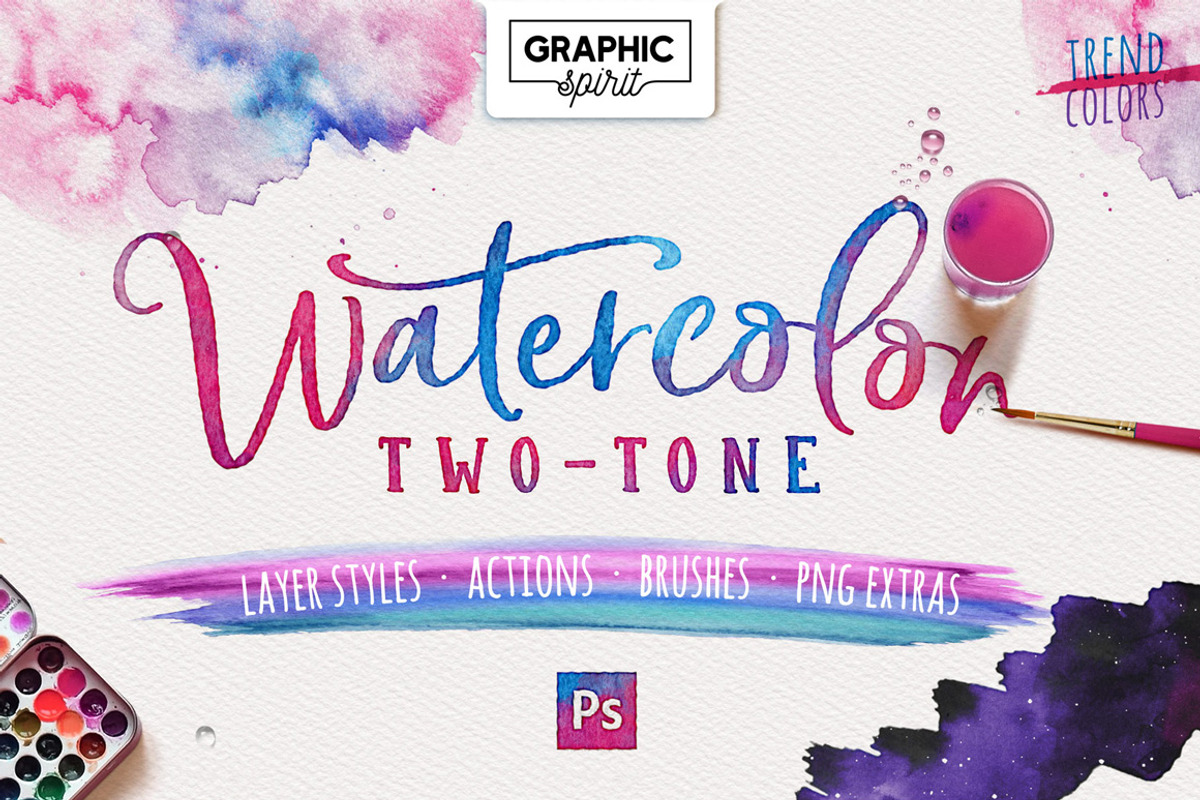 WATERCOLOR TWO-TONE Photoshop, a Layer Style Add-On by Graphic Spirit