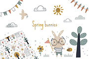 spring bunnies easter clipart | Creative Market