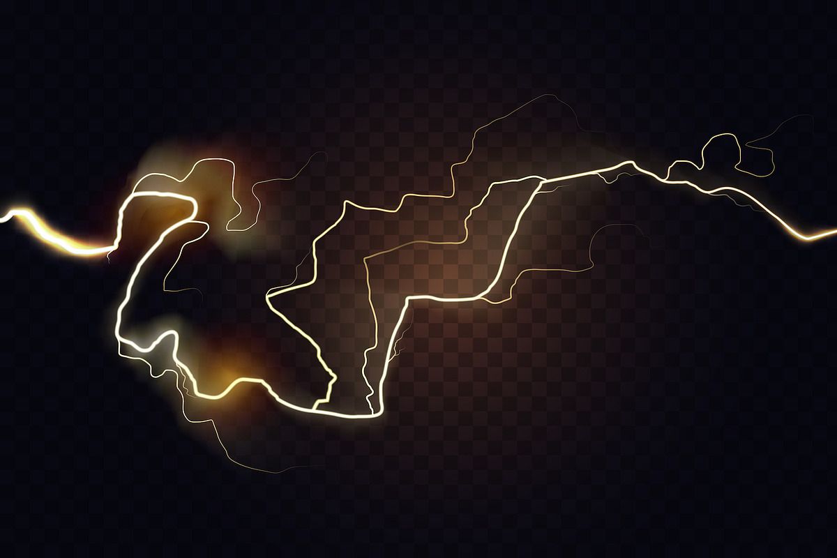 Electric golden lightning effect, an Illustration by Lemberg Vector