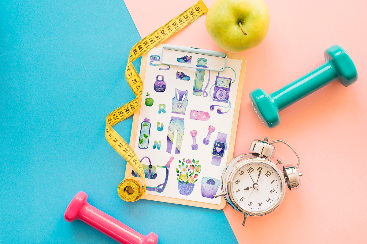 Healthy Lifestyle Clipart, a Food Illustration by Watercolor Nastasia Art