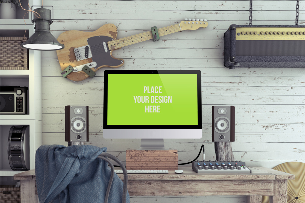 Home Recording Studio Mock-Up #3, a Household Mockup by Bobboz Store