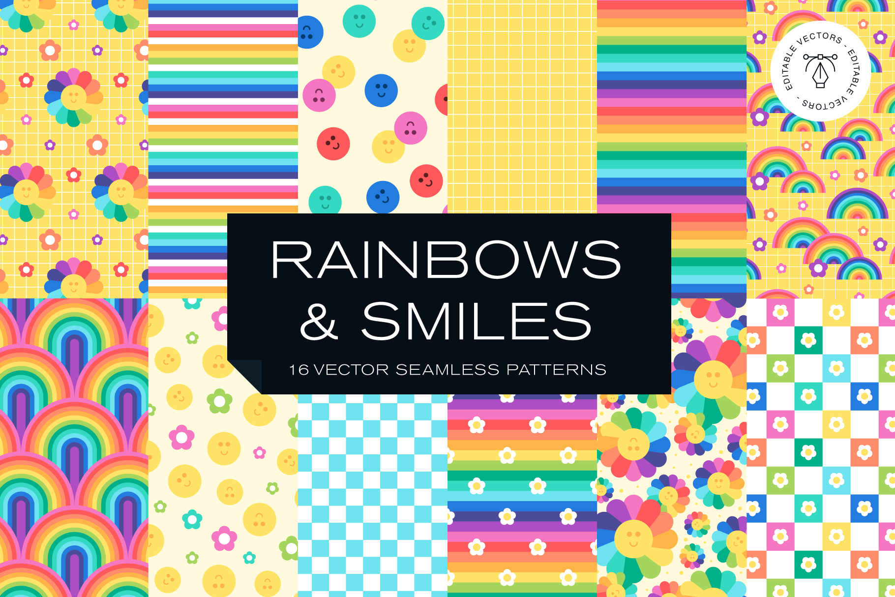Rainbows & Smiles Pattern Collection, a Pattern Graphic by Rxmi Studio