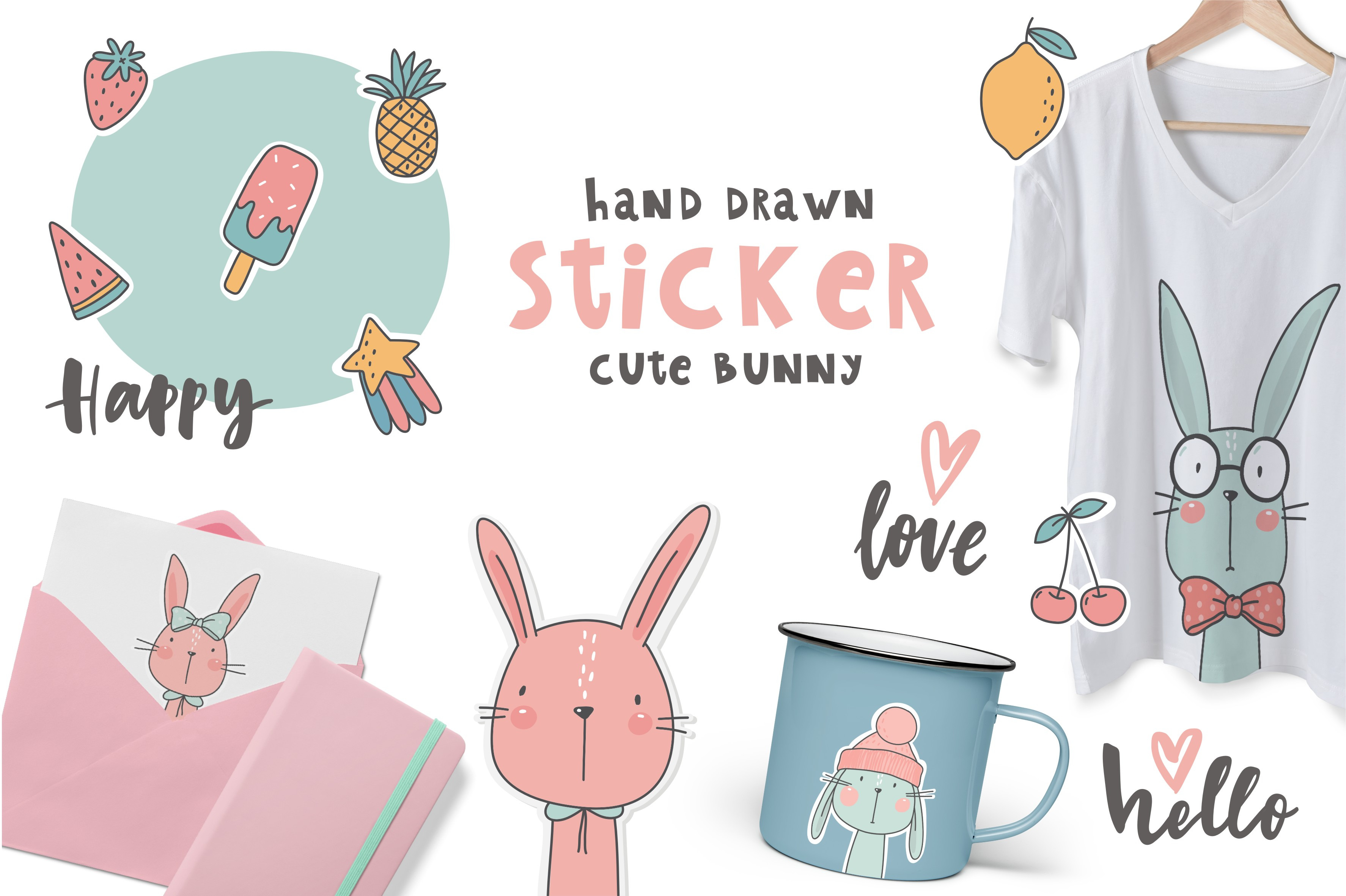 Quirky cartoon patch, sticker, bunny, a Decorative Illustration by ...