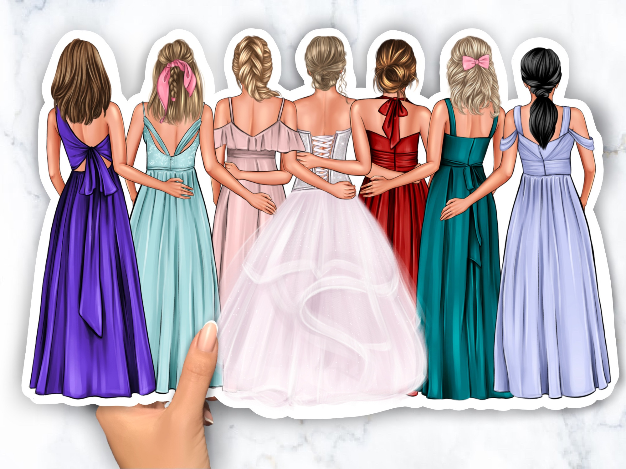 Bridesmaid drawing 7 girls, an Illustration by Elenbushe