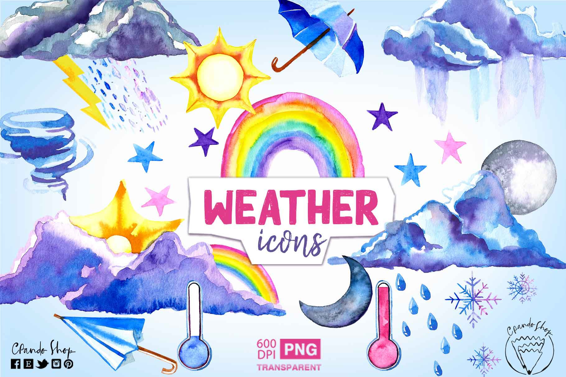 Weather Icons watercolor clip art, an Illustration by CpandoShop