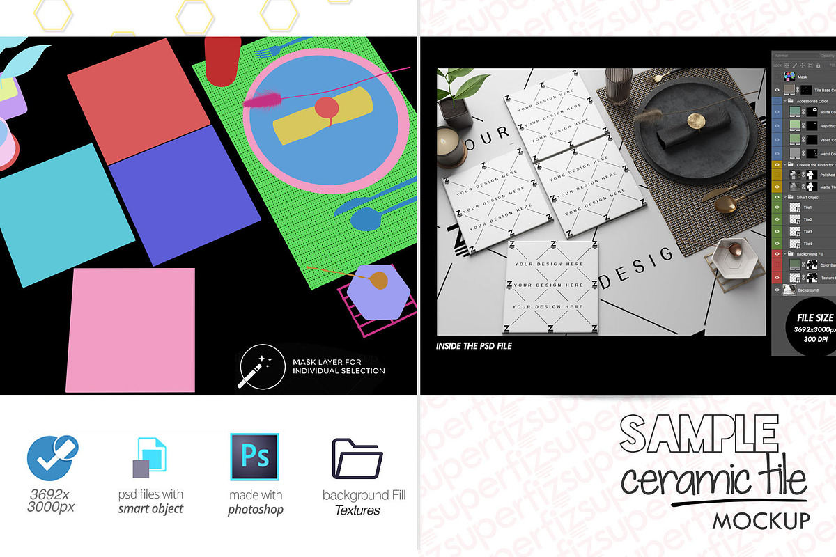 Square Ceramic Tile Mockup SM92Q, a Product Mockup by Superfiz Mockups