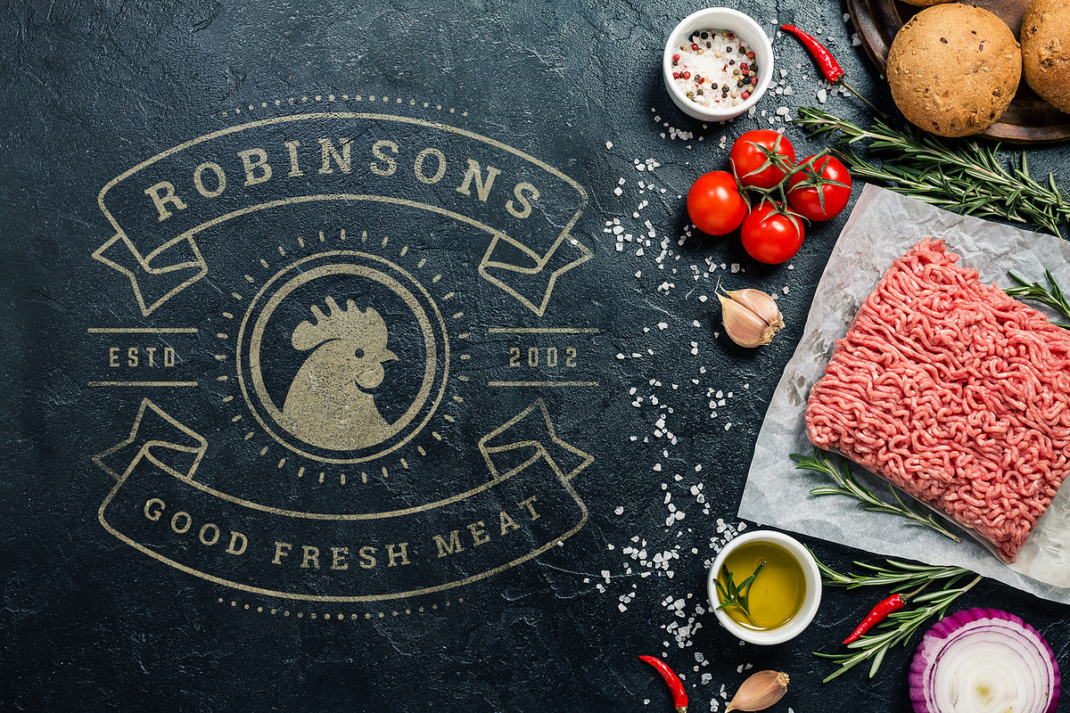 18 Meat Food Logos and Badges, a Branding & Logo Template by Vasya Kobelev