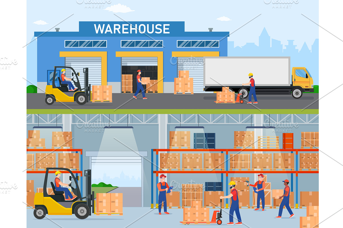 Warehouse horizontal banners, a Decorative Illustration by ModVector ...