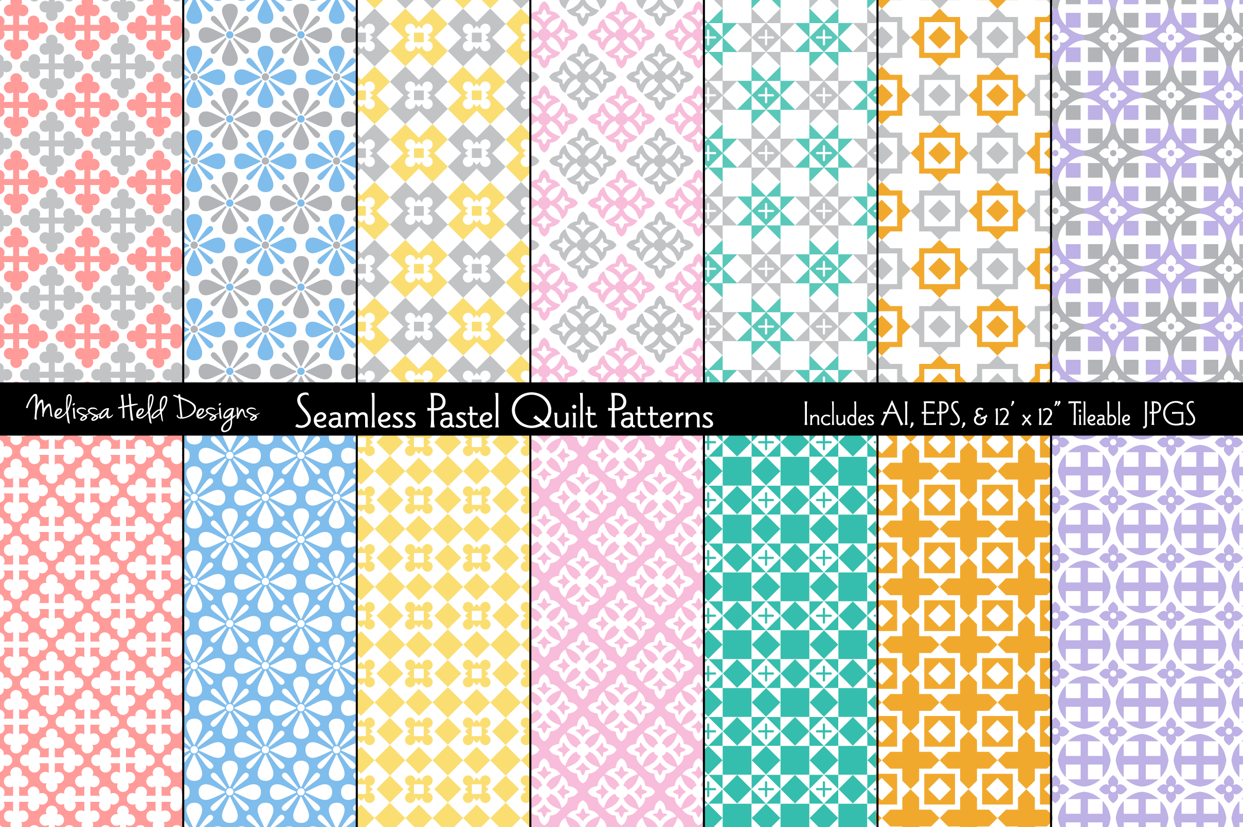 Seamless Pastel Quilt Patterns, a Pattern Graphic by Melissa Held Designs