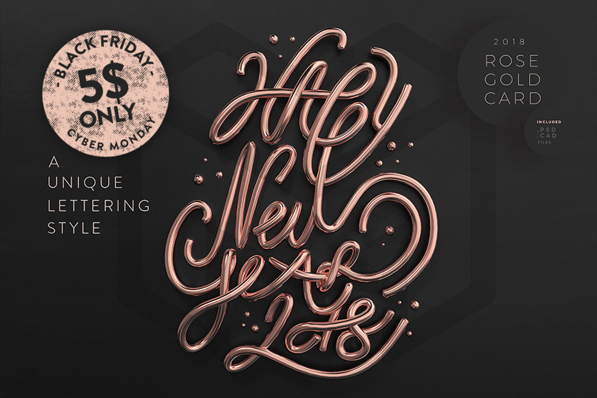 Happy New Year 2018 Rose Gold, a Flyer Template by Mehdium