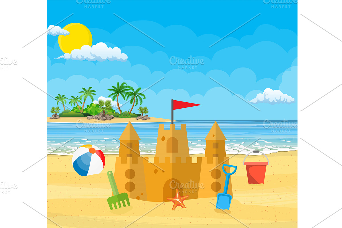 Summer Vacation. Sand Castle,, an Illustration by ModVector | Creative ...