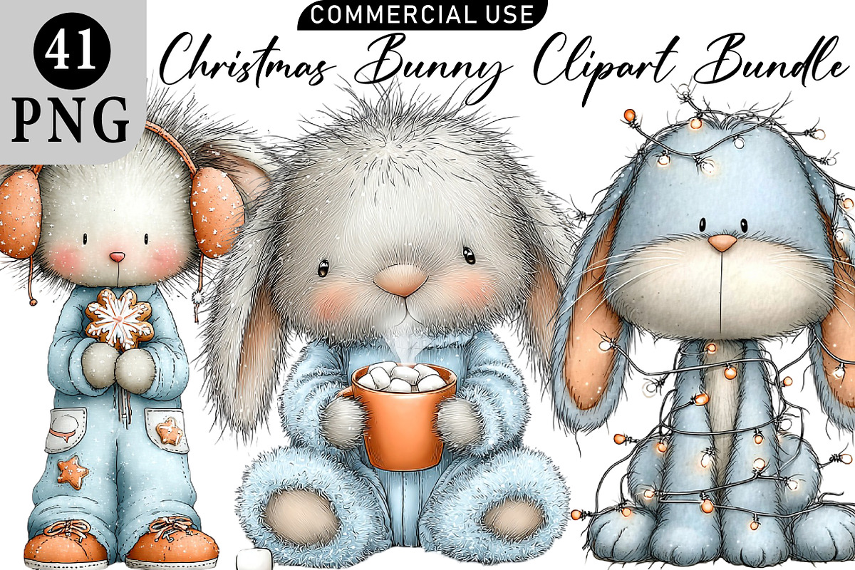 Christmas Bunny Clipart Bundle, an Illustration by Daily.Designs