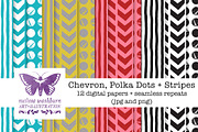 Chevrons, Dots + Stripes Paper Pack, a Pattern Graphic by ...