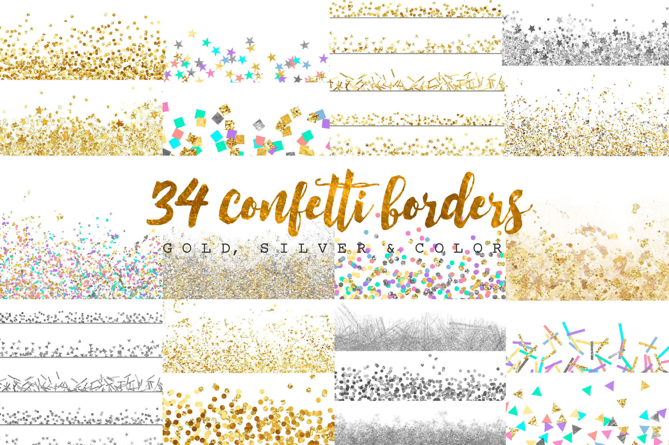 gold, silver & colorconfetti borders, a Graphic by GraphicRain