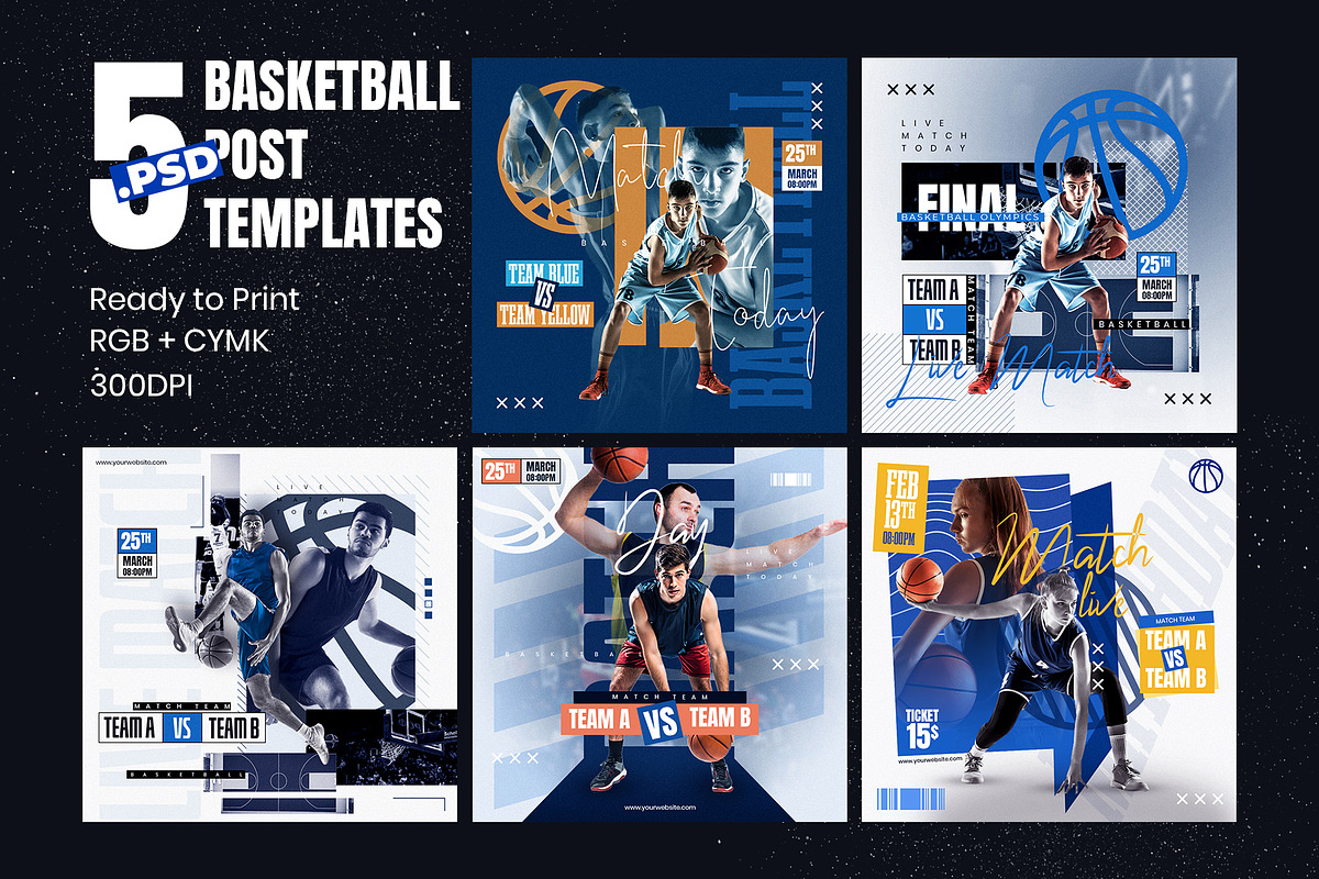 Bundle 5 Basketball Post Templates
